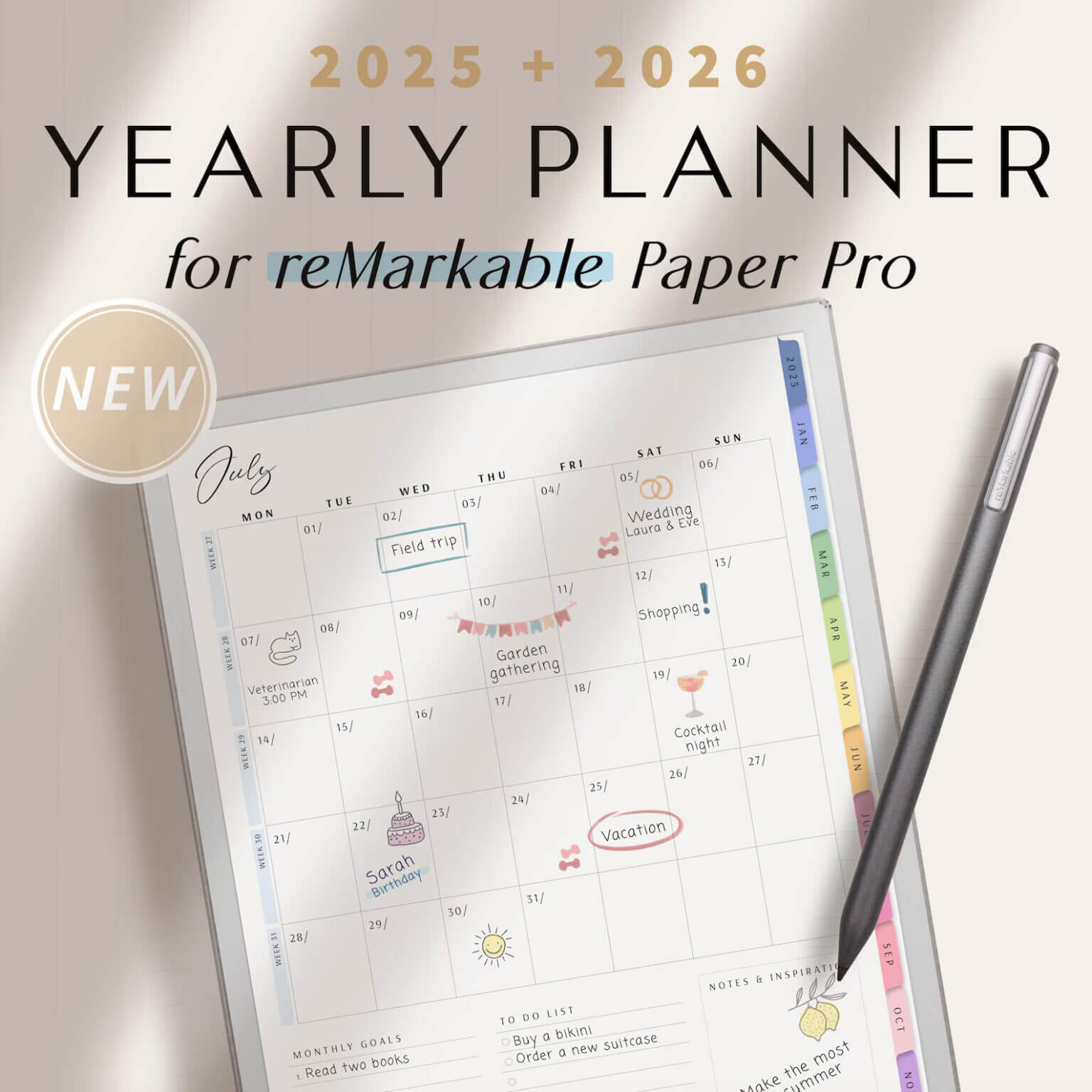 reMarkable Color Lite Planner 2025 & 2026 - Digital Planner Boutique